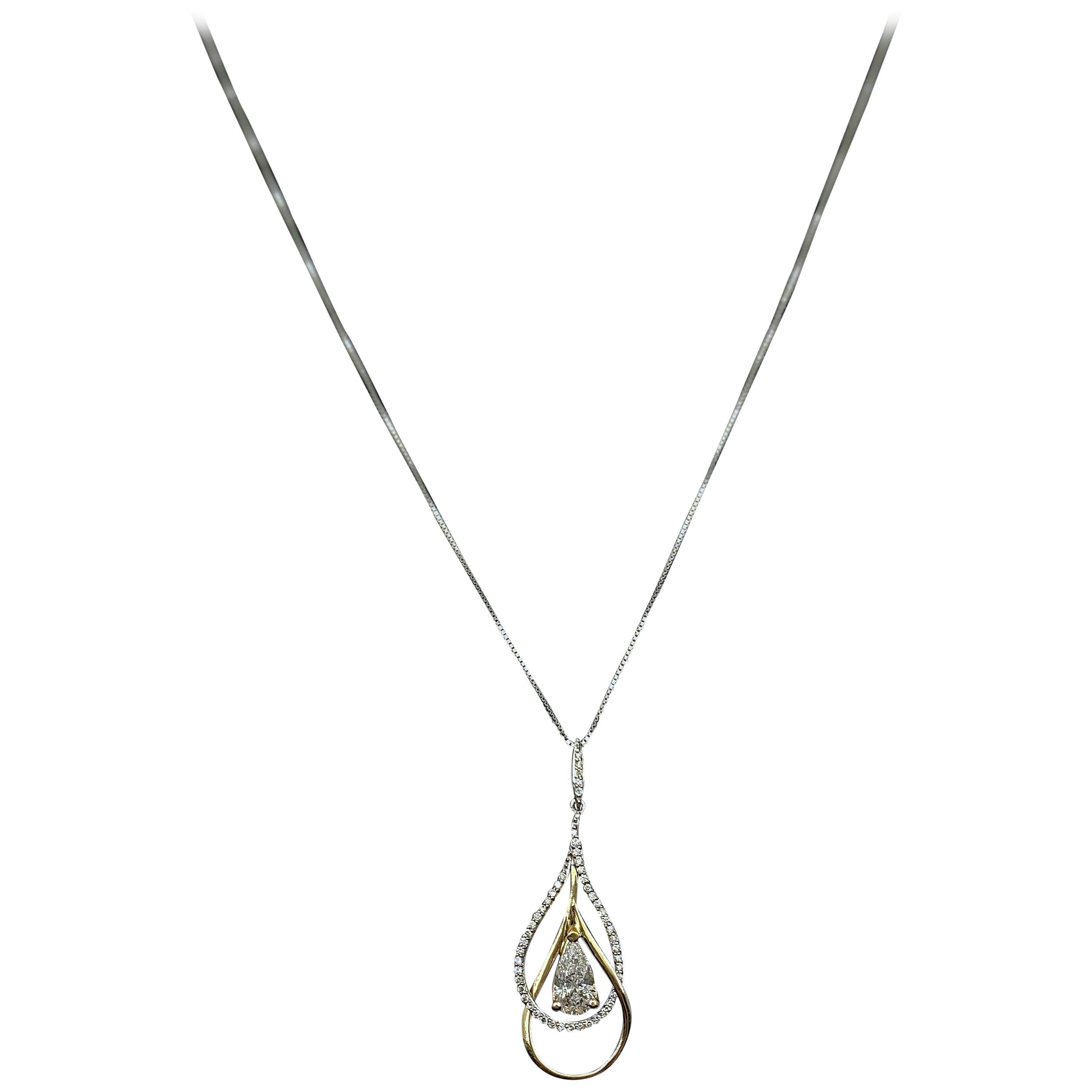 Pear Shape Diamond Tear Drop Pendant Necklace 14 Karat White Yellow ...