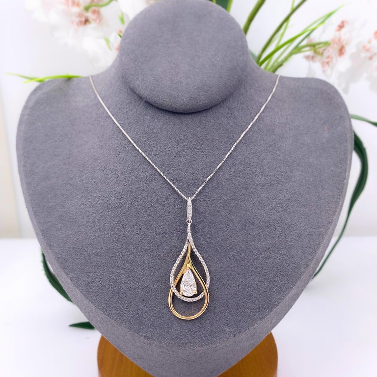 Pear Shape Diamond Tear Drop Pendant Necklace 14 Karat White Yellow ...