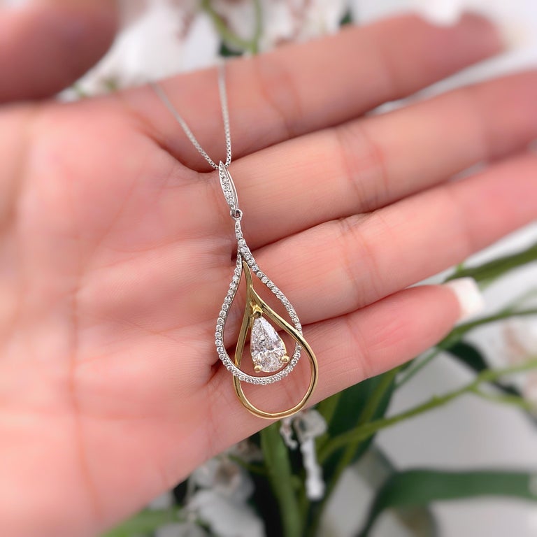 Pear Shape Diamond Tear Drop Pendant Necklace 14 Karat White Yellow ...