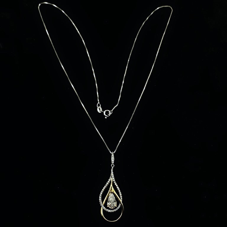 Pear Shape Diamond Tear Drop Pendant Necklace 14 Karat White Yellow ...