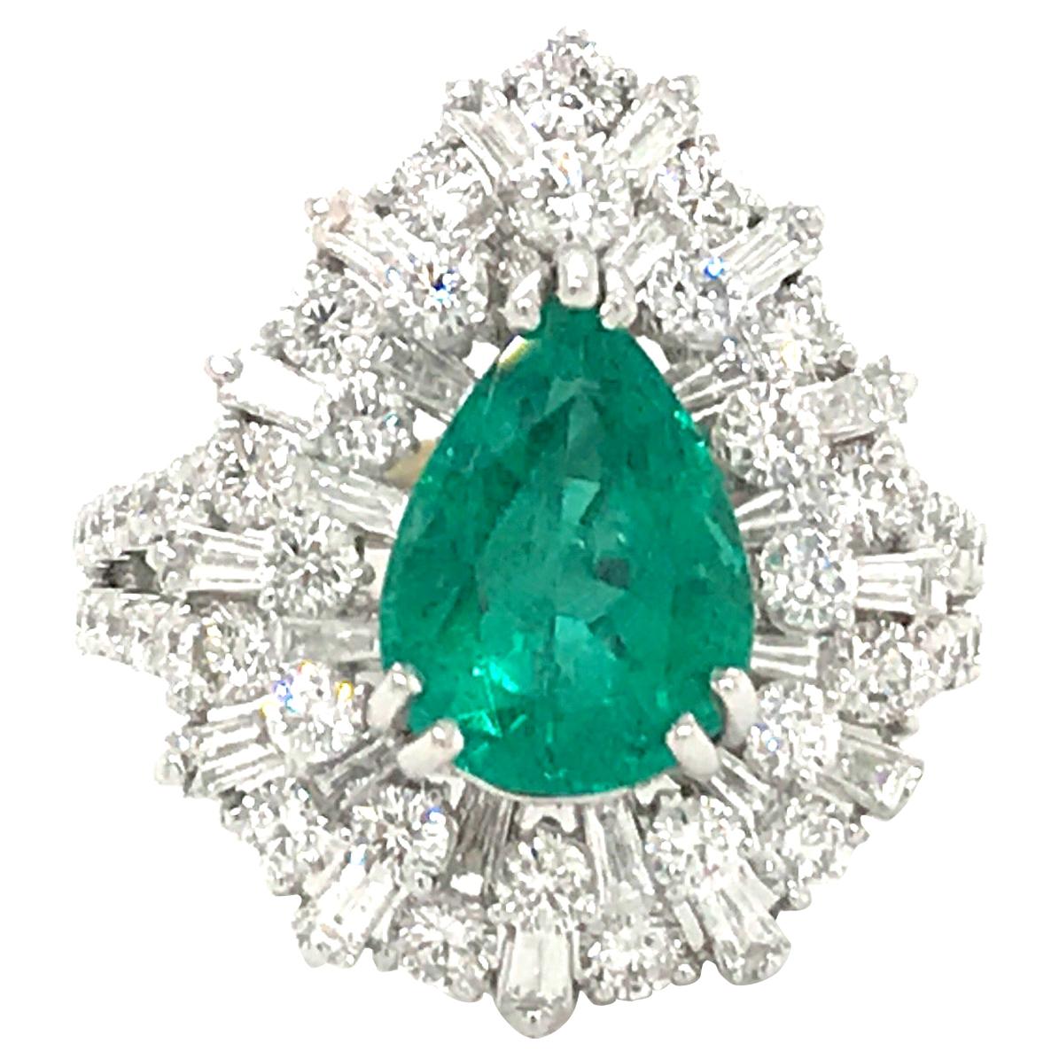 Pear Shape Emerald Diamond Cocktail Ring 4.65 Carat 14 Karat White Gold ...