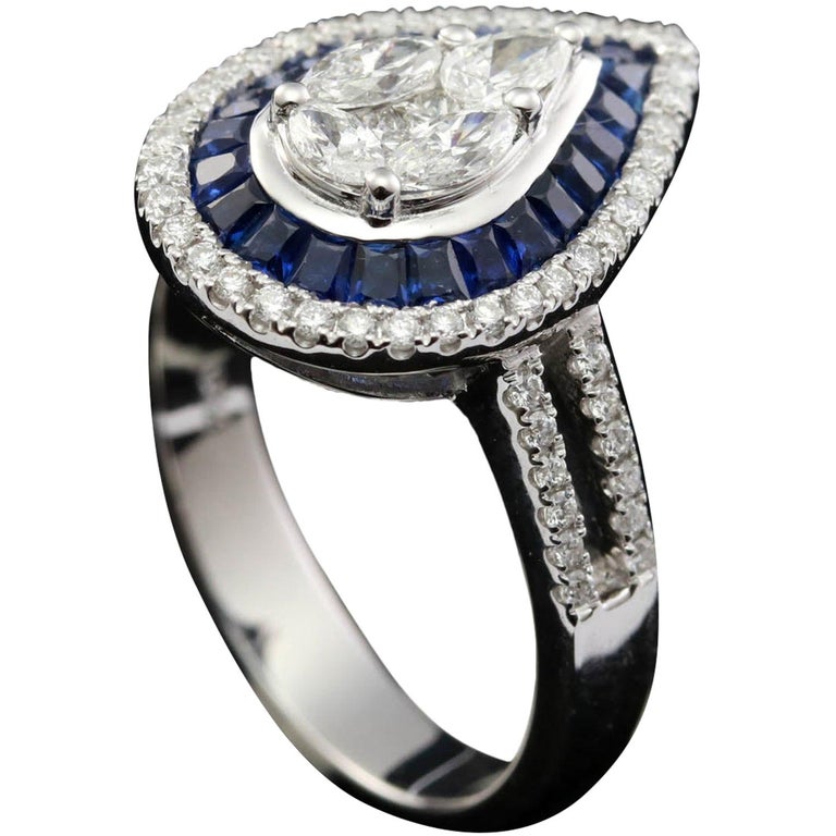 Customizable Pear Shape Illusion and Gemstone Cocktail Ring in 18 Karat ...