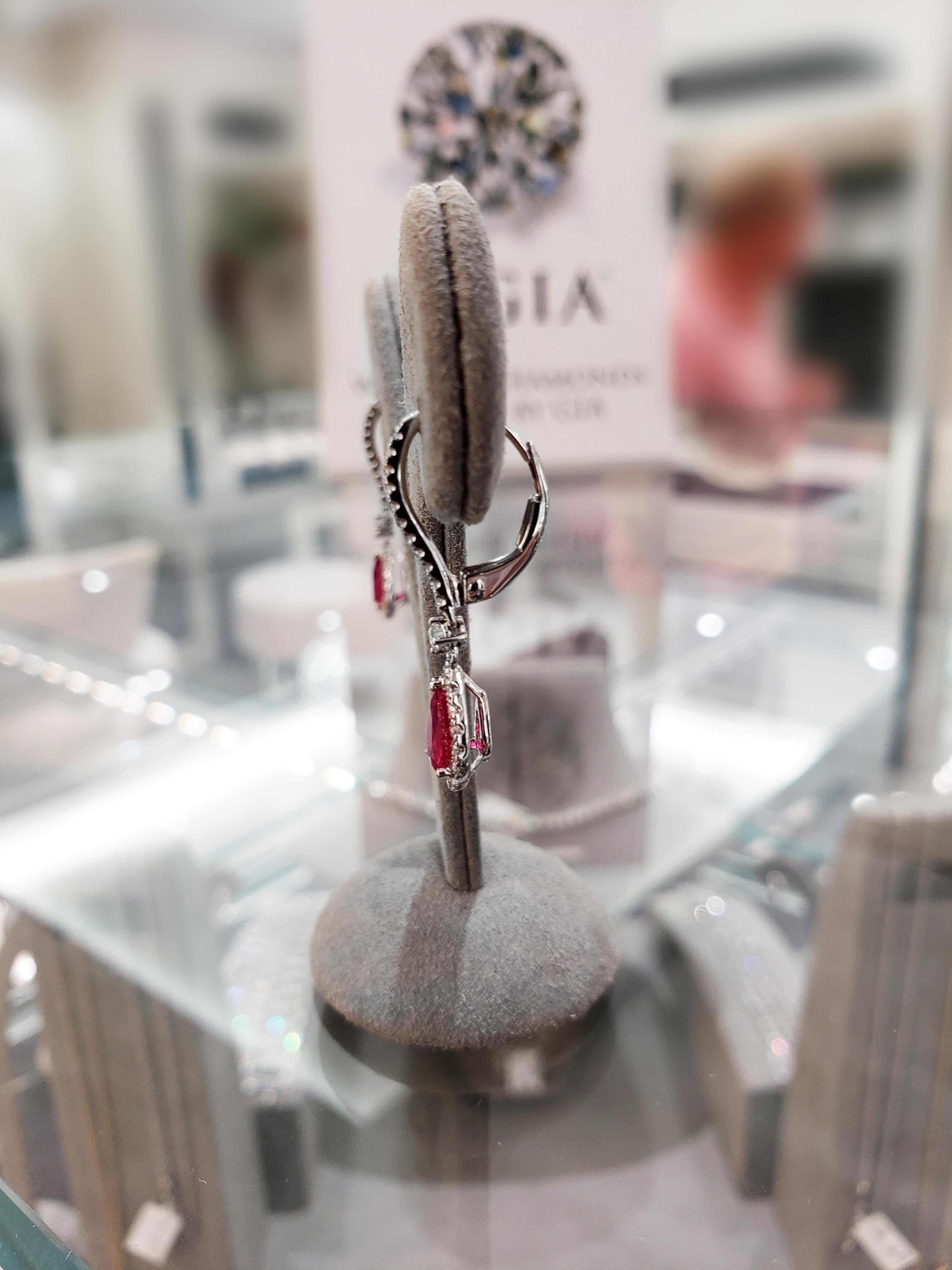 Roman Malakov 1.49 Carats Pear Shape Ruby and Round Diamond Halo Dangle Earrings For Sale at ...