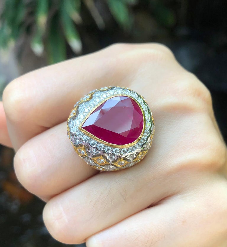 Pear Shape Ruby with Diamond Ring Set in 18 Karat Gold Settings For ...