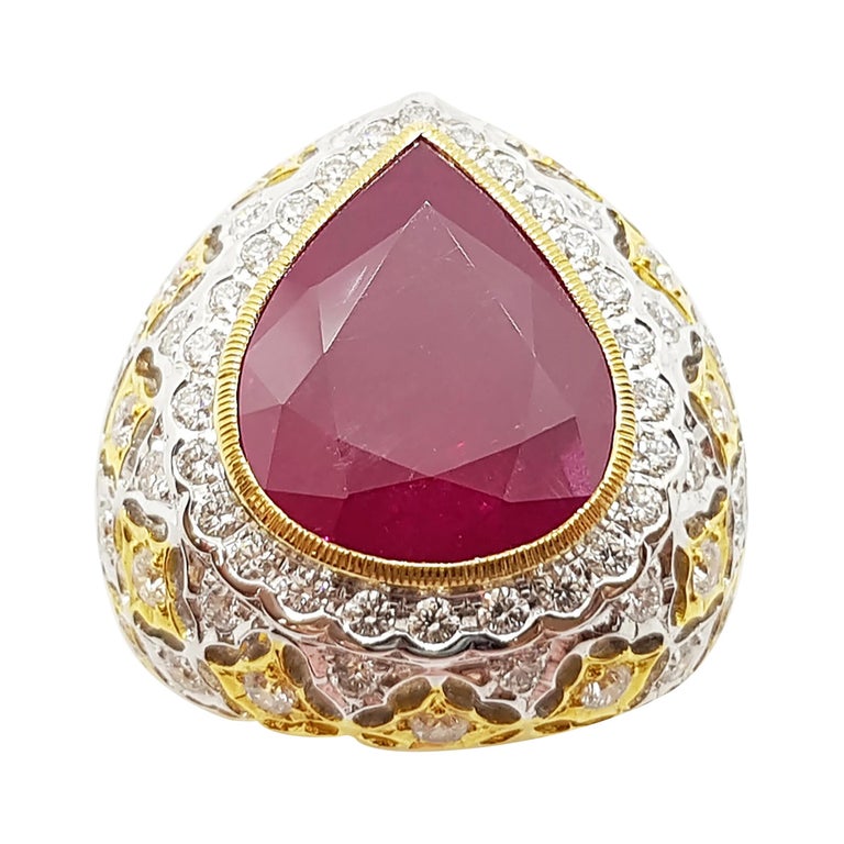 Pear Shape Ruby with Diamond Ring Set in 18 Karat Gold Settings For ...