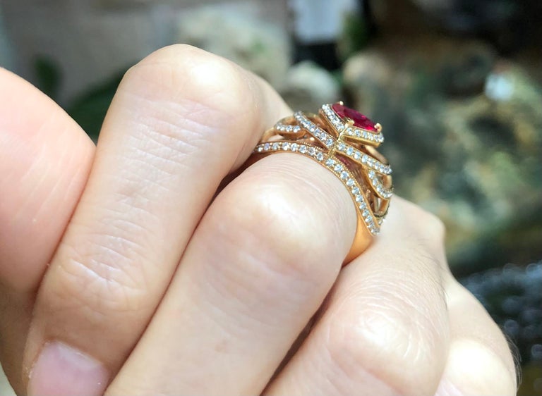 Pear Shape Ruby with Diamond Ring Set in 18 Karat Rose Gold Settings ...