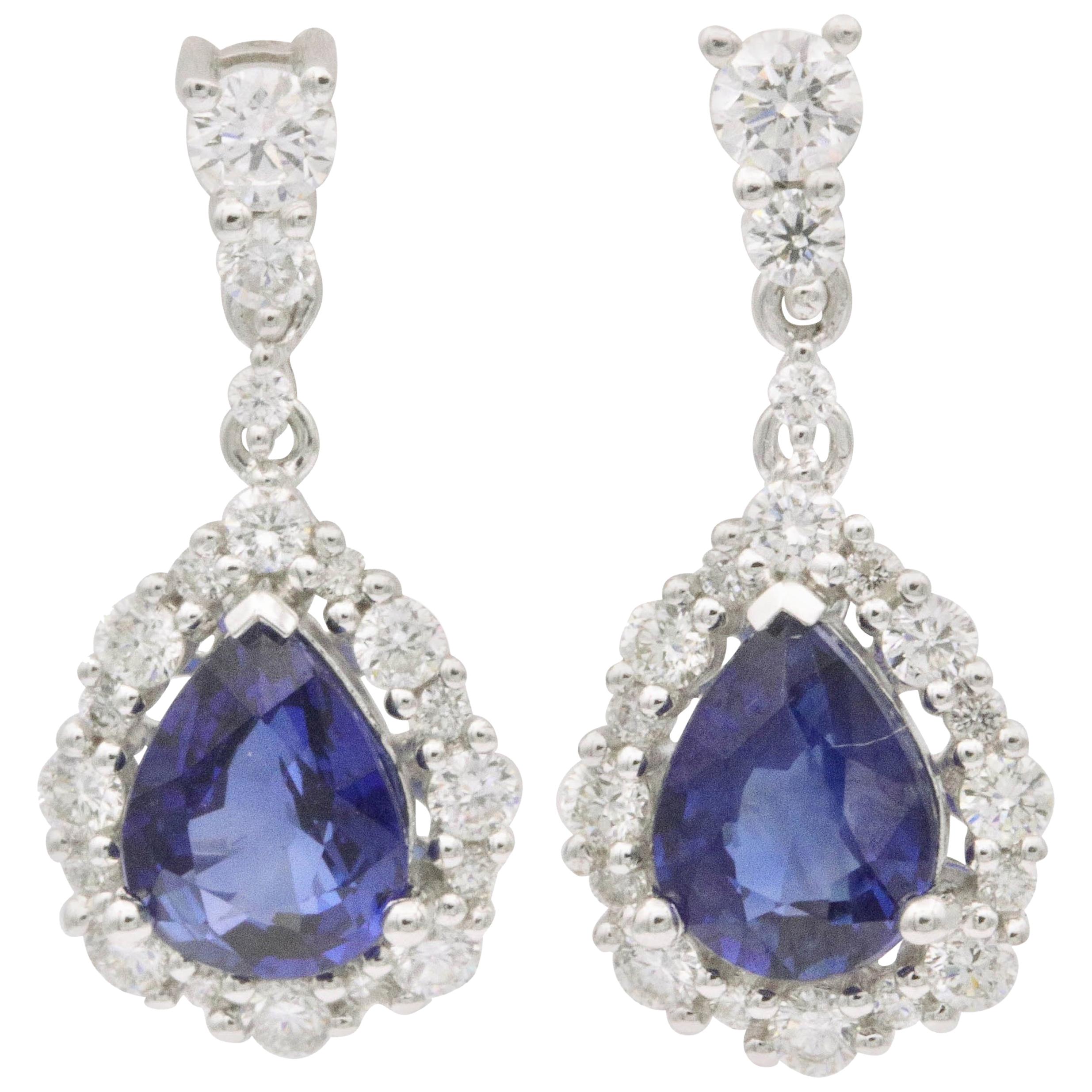 Pear Shape Sapphire and Diamond Drop Earrings at 1stDibs