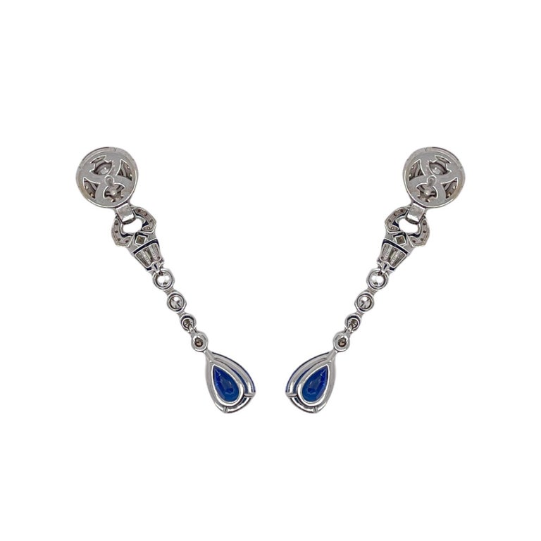 GIA Certified Pear Shape Sapphire and Diamond Drop Earring For Sale at ...