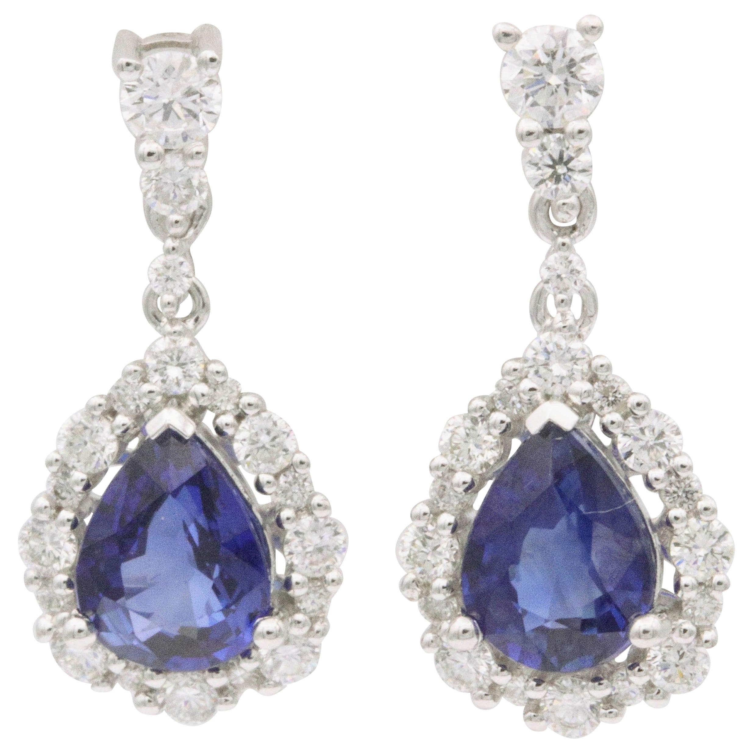 Pear Shape Sapphire and Diamond Drop Earrings For Sale at 1stDibs