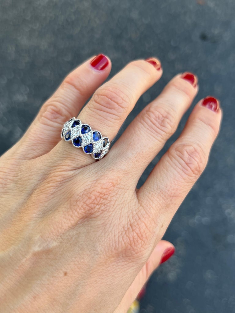 Pear Shape Sapphires and Diamonds Band Ring For Sale at 1stDibs