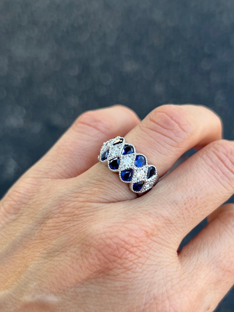 Pear Shape Sapphires and Diamonds Band Ring For Sale at 1stDibs