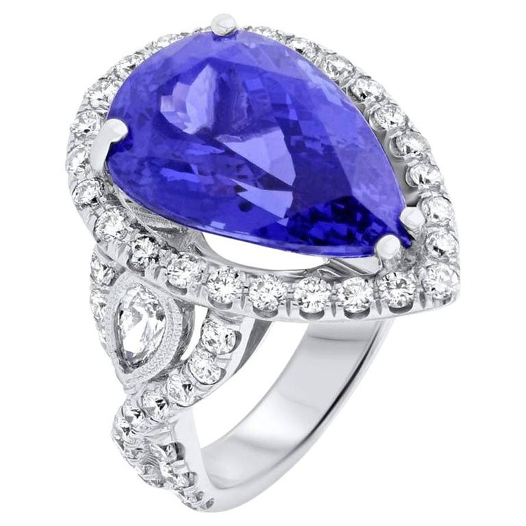 Pear Shape Tanzanite and Diamond Ring 14.85ct For Sale at 1stDibs
