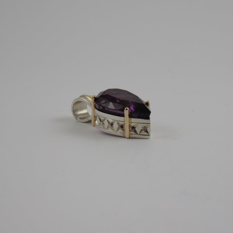 Pear Shaped Amethyst Sterling Silver and 9k Yellow Gold Pendant For ...