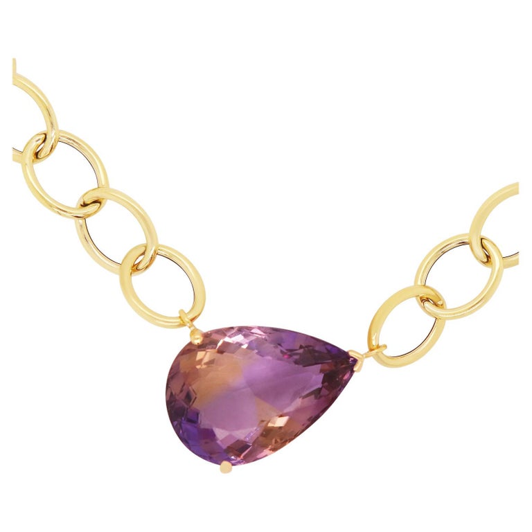 Pear Shaped Ametrine 14K Rounded Paperclip Link Necklace For Sale at ...