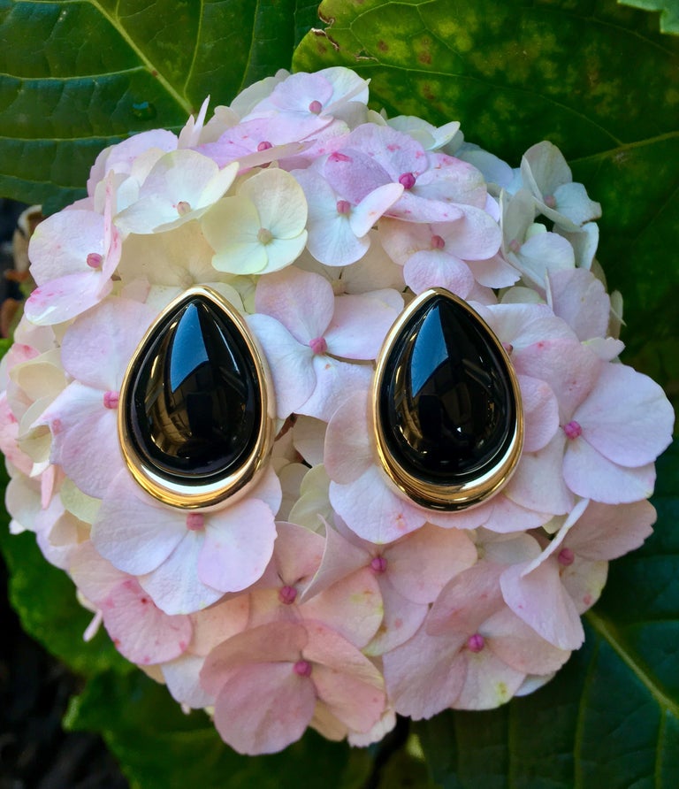 Pear Shaped Black Onyx 14 Karat Yellow Gold Earrings Peter Brams ...
