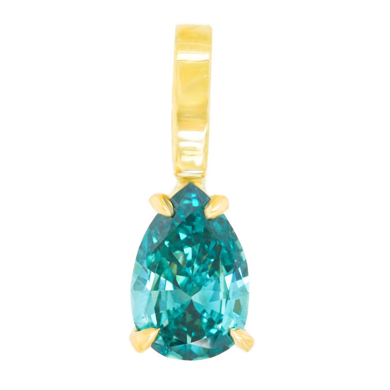 Pear-Shaped Blue Diamond Pendant at 1stDibs
