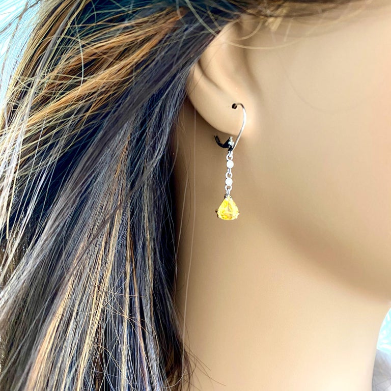 Pear Shaped Ceylon Yellow Sapphire Diamond Gold Lever Back Hoop ...