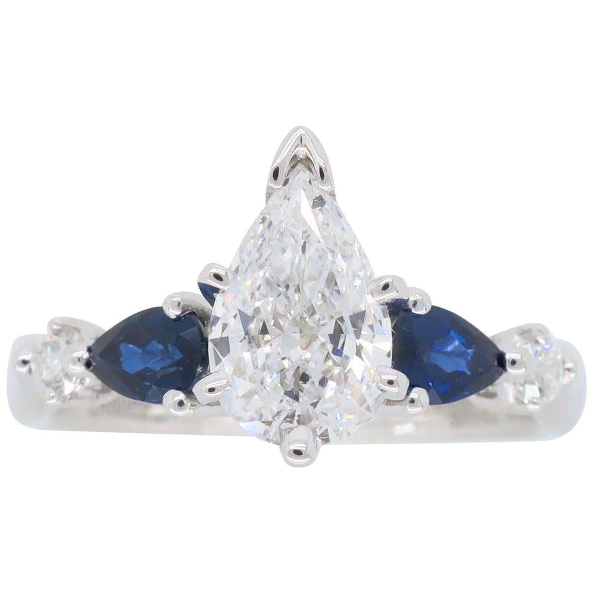 Pear Shaped Diamond and Blue Sapphire Engagement Ring at 1stDibs | pear ...