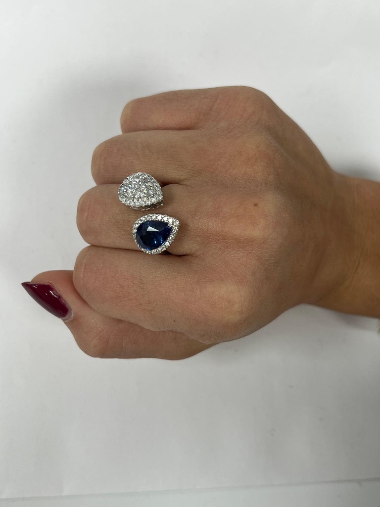 Pear Shaped Diamond and Sapphire Ring For Sale at 1stDibs
