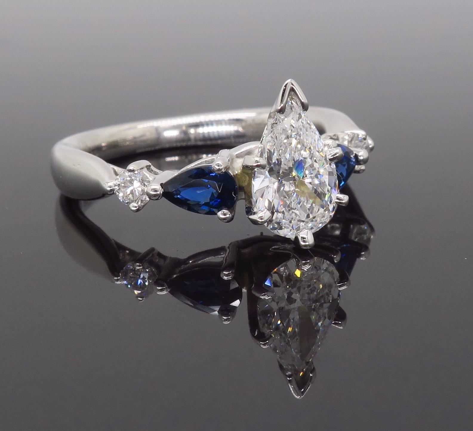 Pear Shaped Diamond and Blue Sapphire Engagement Ring at 1stDibs | pear ...