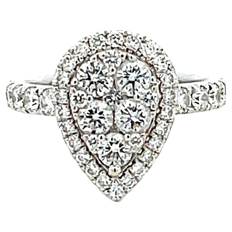 Pear Shaped Diamond Cluster Halo Engagement Ring in 14k White Gold For ...