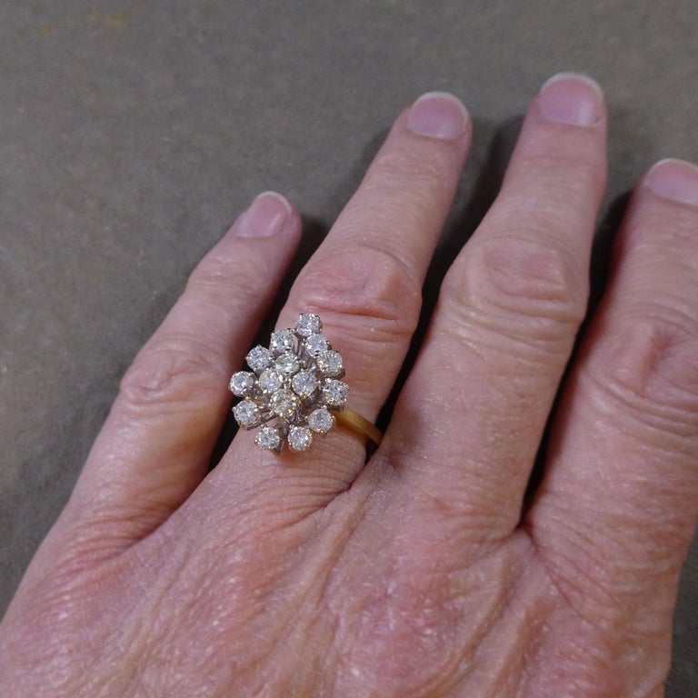 1.50 Carat Brilliant Cut Diamond Ring in a Cocktail Cluster Style For ...