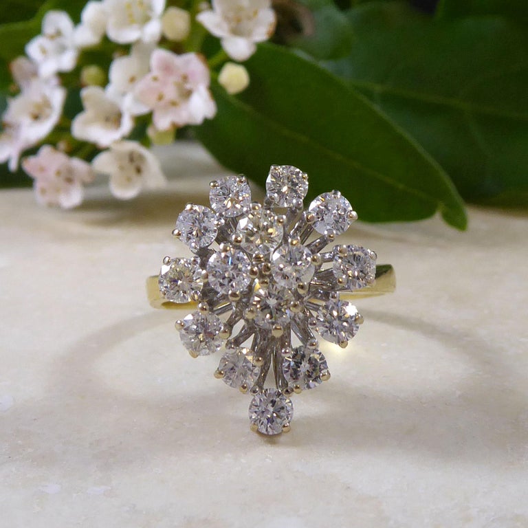 1.50 Carat Brilliant Cut Diamond Ring in a Cocktail Cluster Style For ...