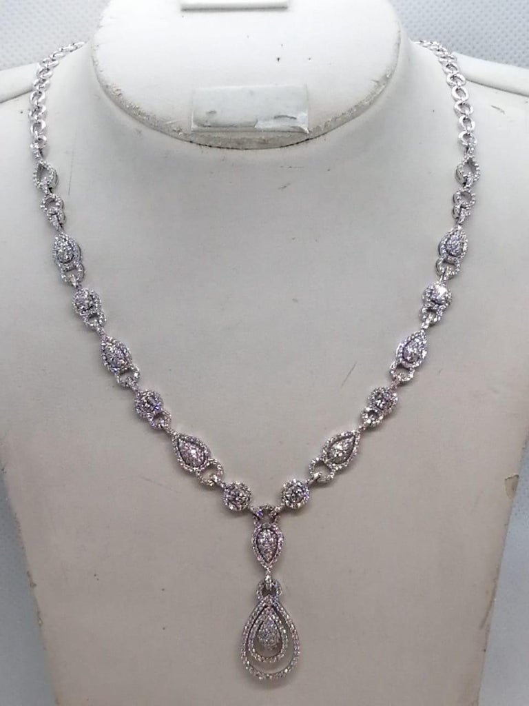 Pear Shaped Diamond Necklace Set in 18k White Gold and Studded in Real ...