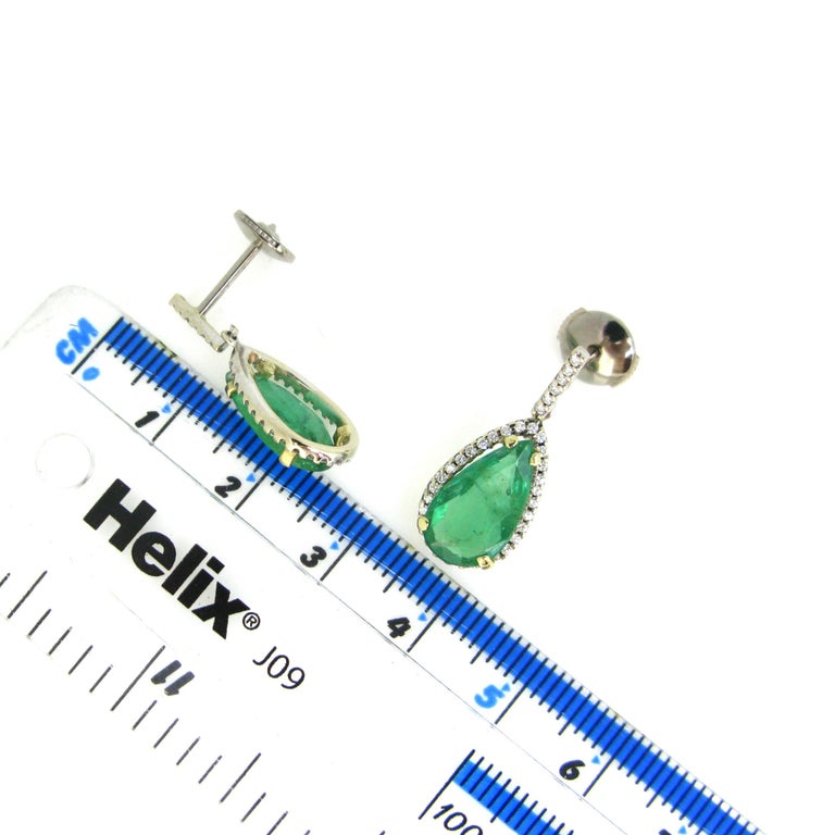 Pear Shaped Emeralds Diamonds Dangle Studs Earrings at 1stDibs