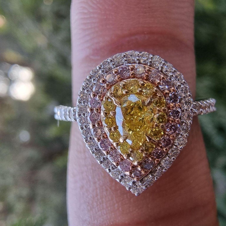Pear Shaped Yellow Diamond Ring For Sale at 1stDibs