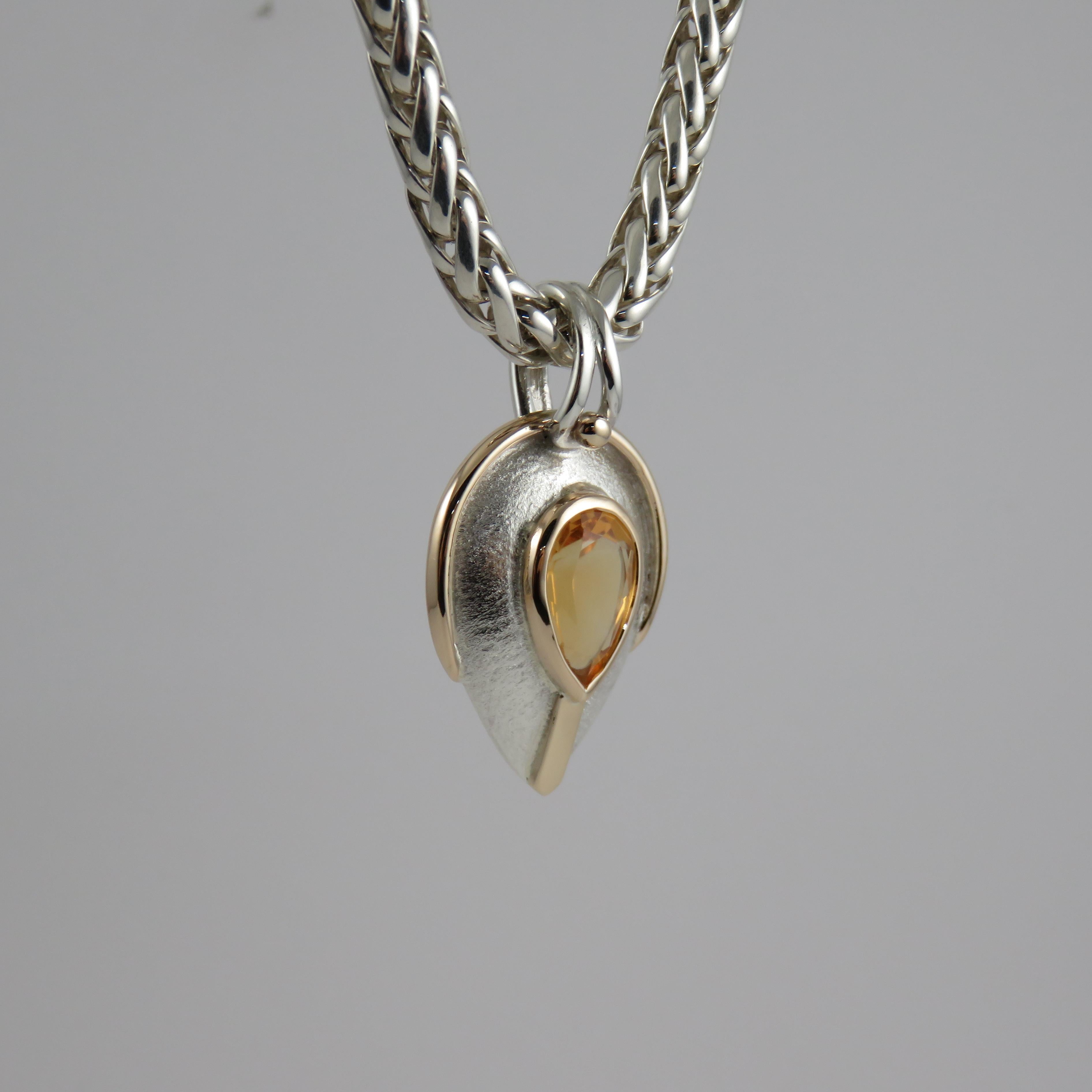 Pear Shaped Golden Citrine Sterling Silver and 9k Yellow Gold Pendant ...