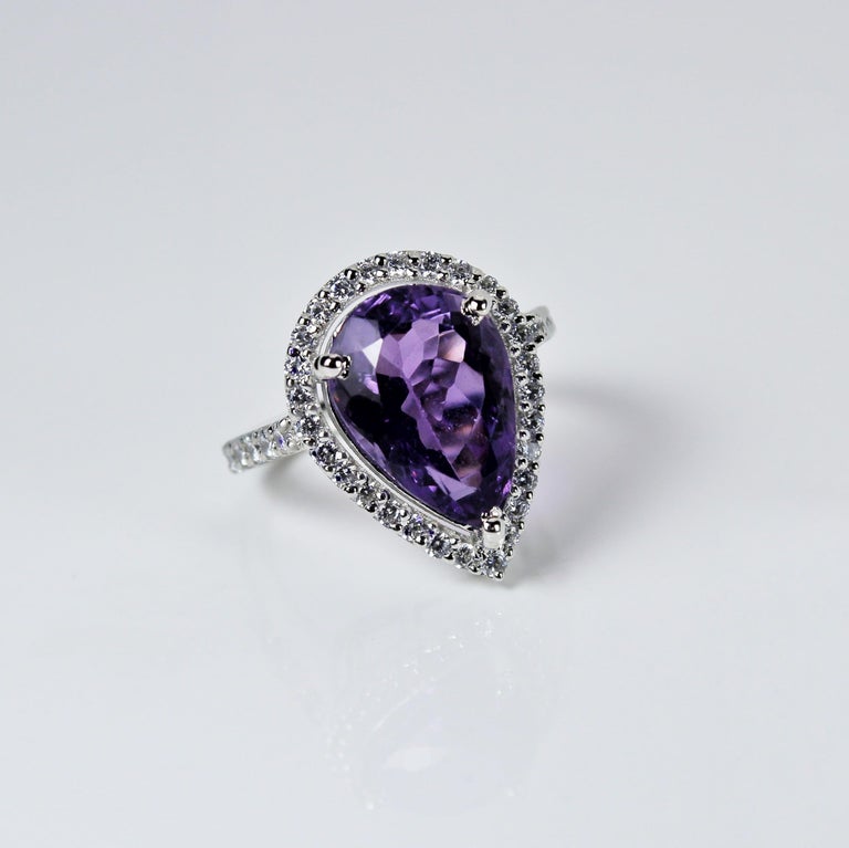 Pear Shaped Natural Amethyst Gemstone Ring For Sale at 1stDibs