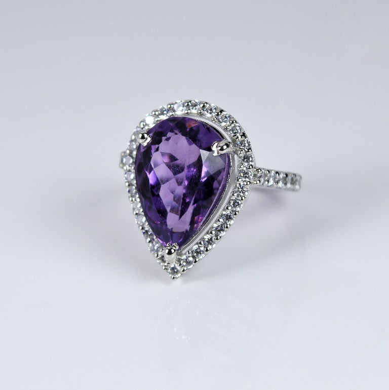 Pear Shaped Natural Amethyst Gemstone Ring For Sale at 1stDibs