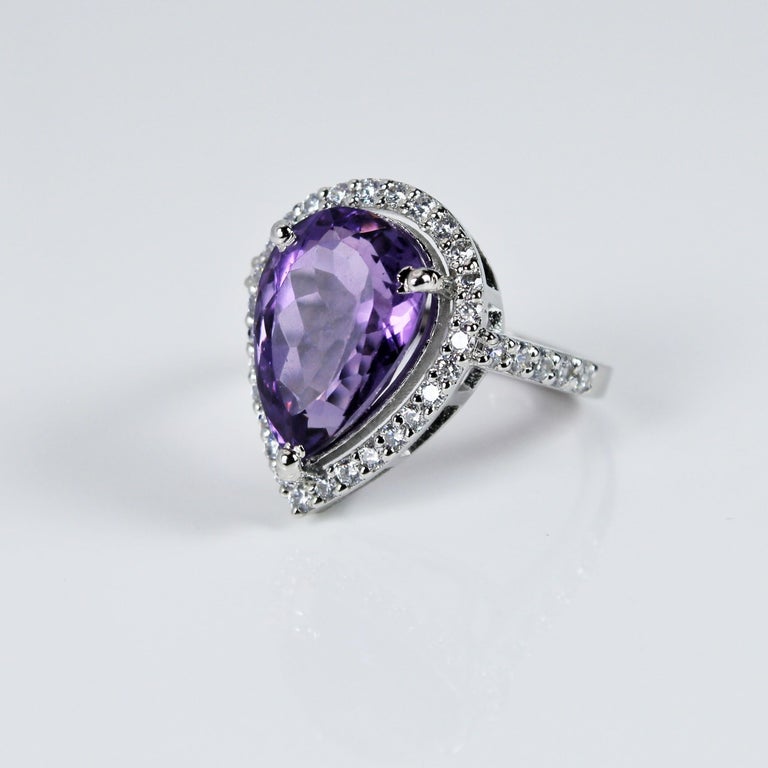 Pear Shaped Natural Amethyst Gemstone Ring For Sale at 1stDibs