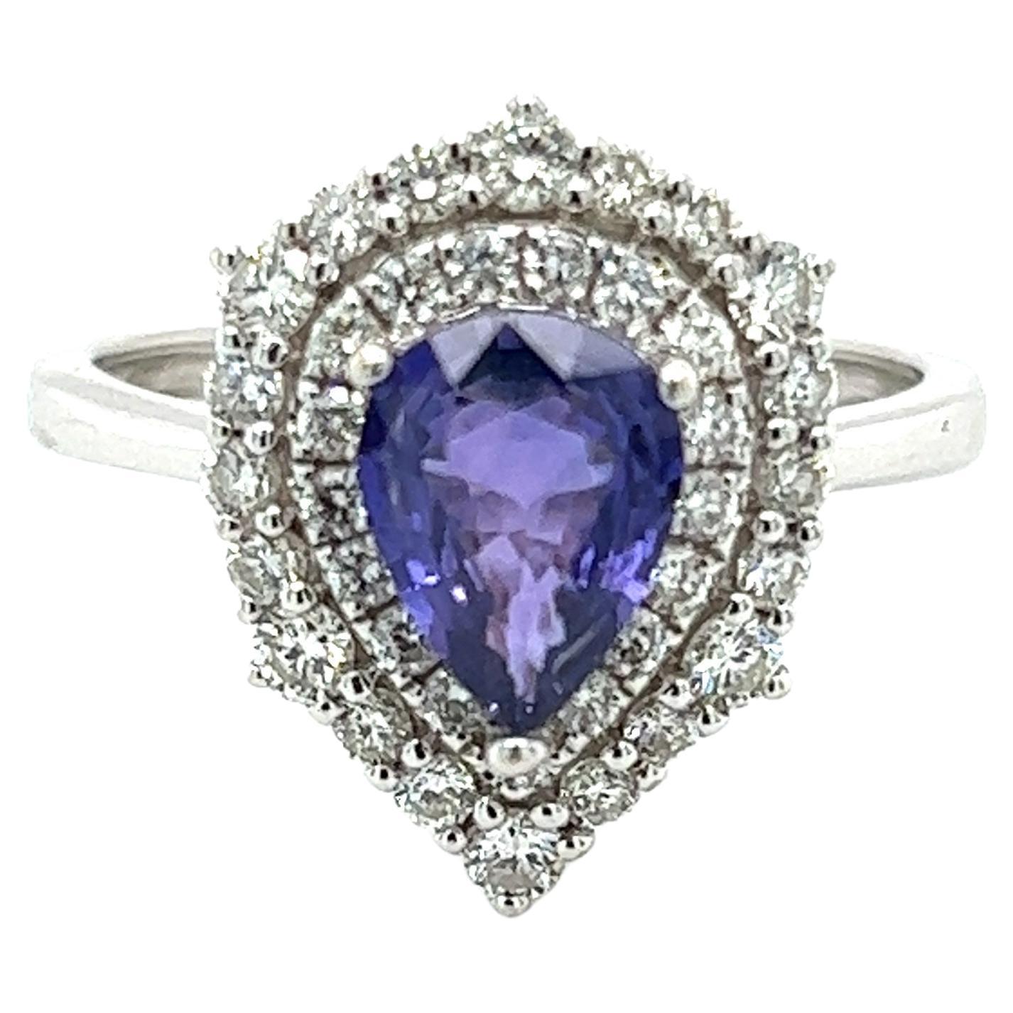 Pear Shaped Diamond and Sapphire Ring For Sale at 1stDibs