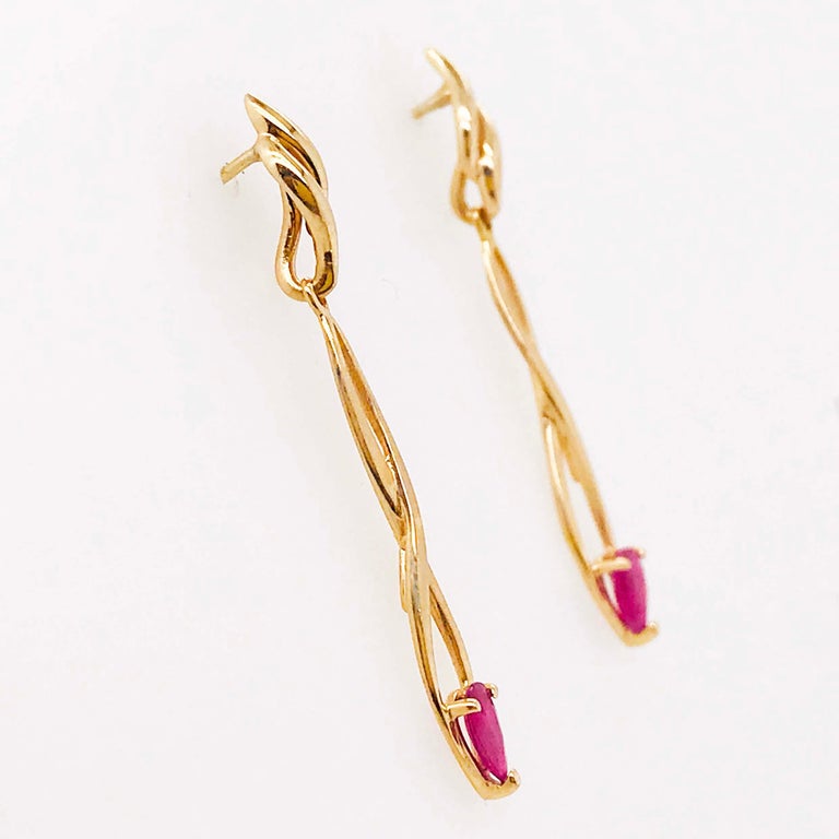 Pear Shaped Ruby Gemstone Infinity Long Earring Drops in 14 Karat ...