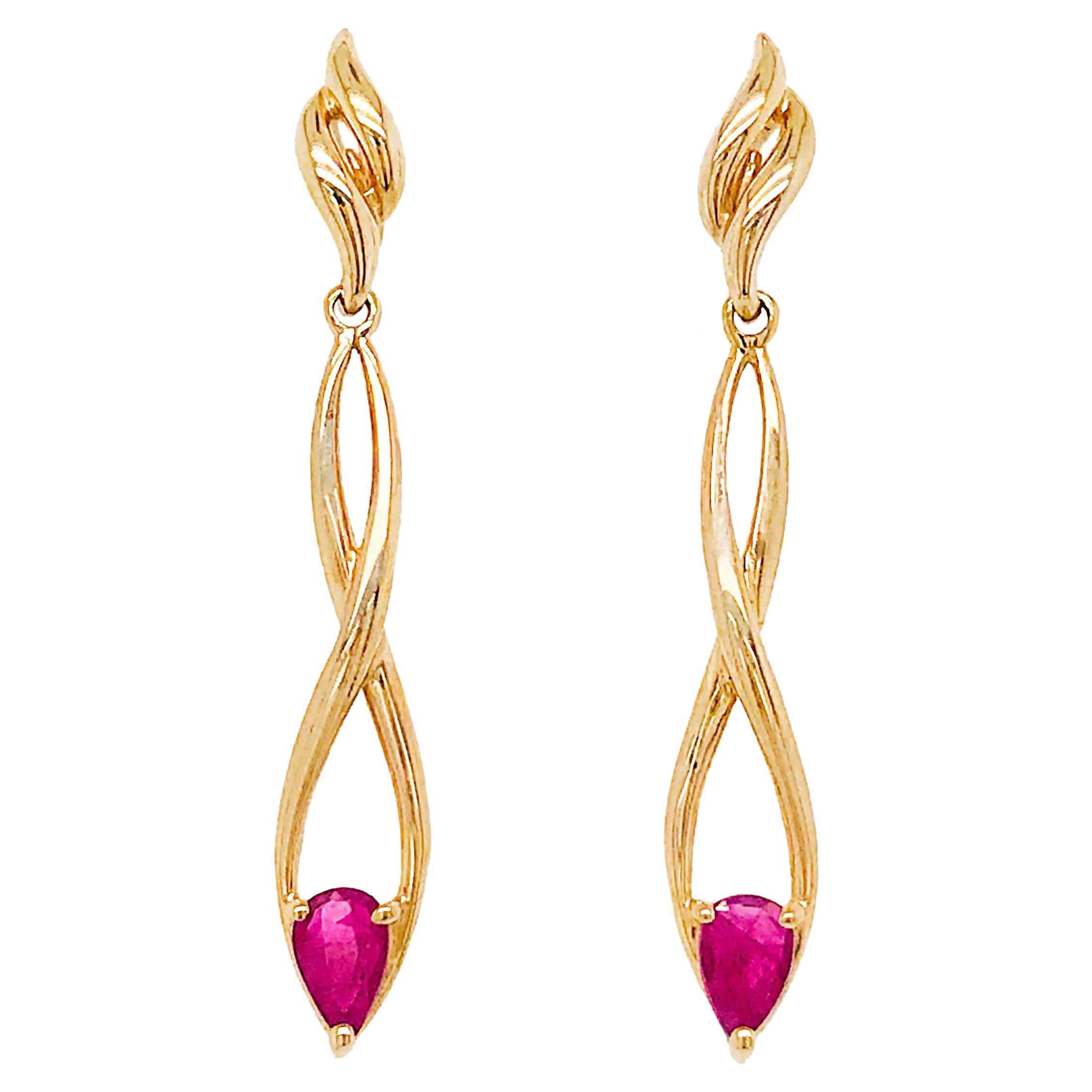 Pear Shaped Ruby Gemstone Infinity Long Earring Drops in 14 Karat ...