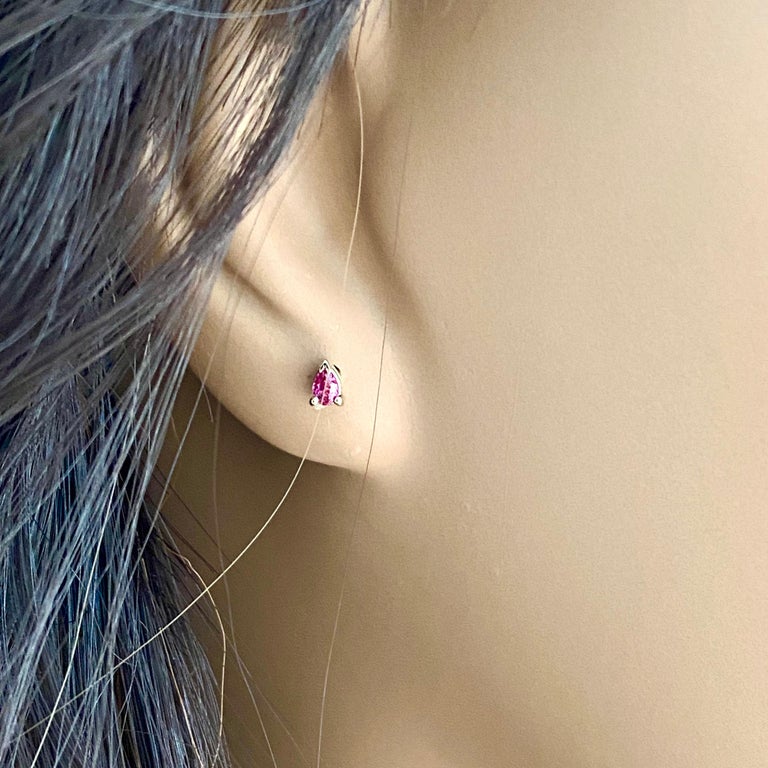 Pear Shaped Ruby Yellow Gold Mini Stud Earrings Second or Third Hole For Sale at 1stDibs