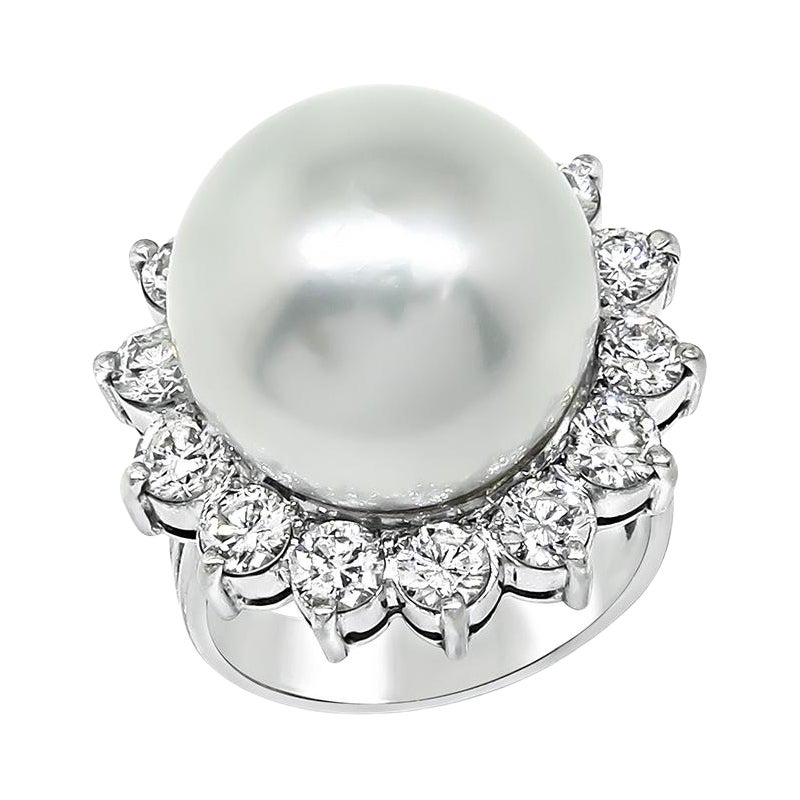 Pearl 1.40ct Diamond 18k White Gold Ring For Sale at 1stDibs