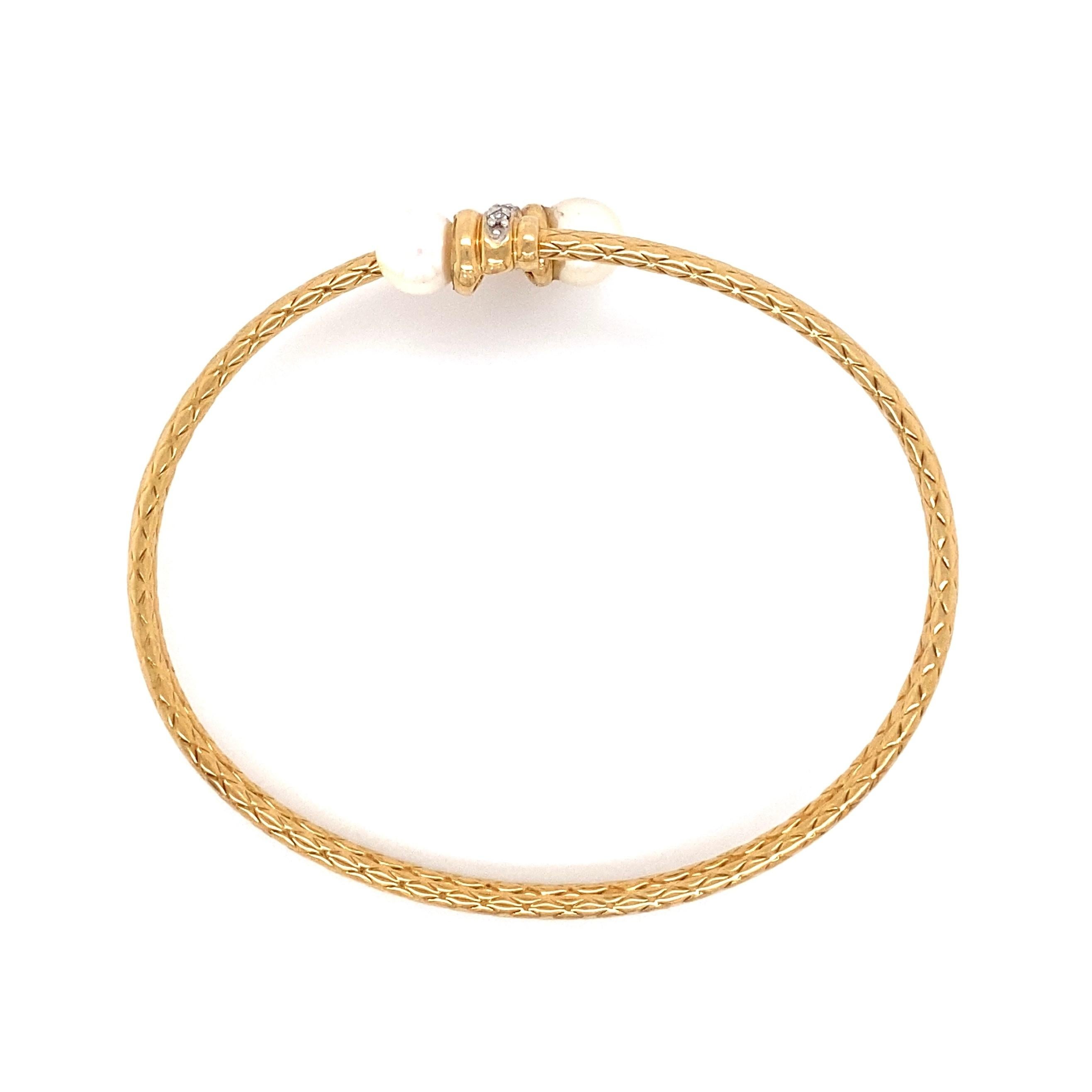Pearl and Diamond Flexible Gold Bypass Bracelet Estate Fine Jewelry at ...