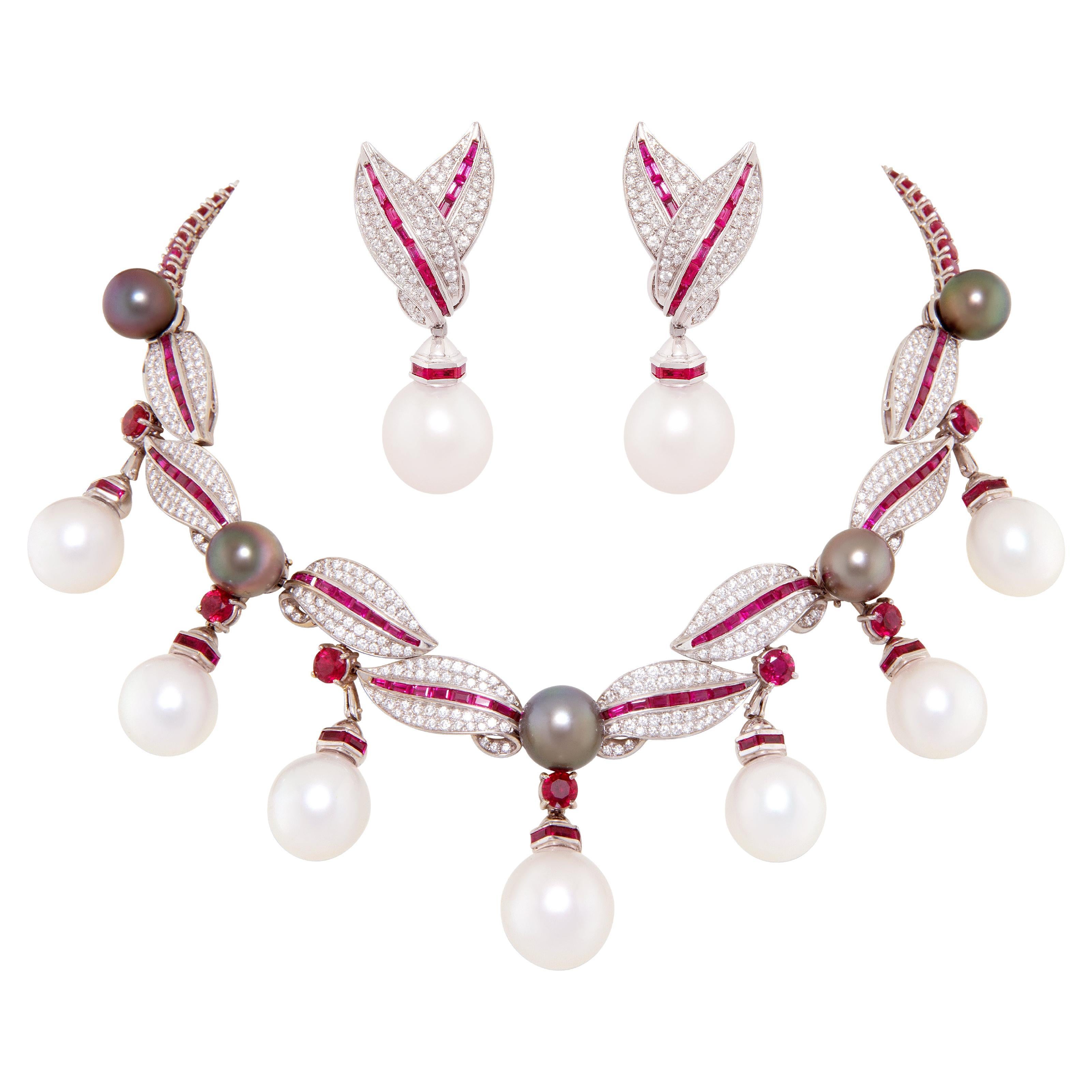 Orange Sapphire Diamond and Pearl Necklace Design by Ella Gafter For ...