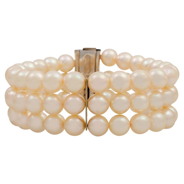 Pearl Bracelet, 3 Rows For Sale at 1stDibs