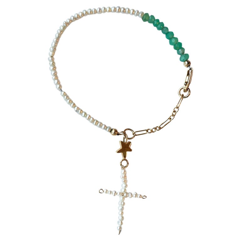 Pearl Cross White Pearl Chain Bracelet Green Chrysoprase J Dauphin For ...