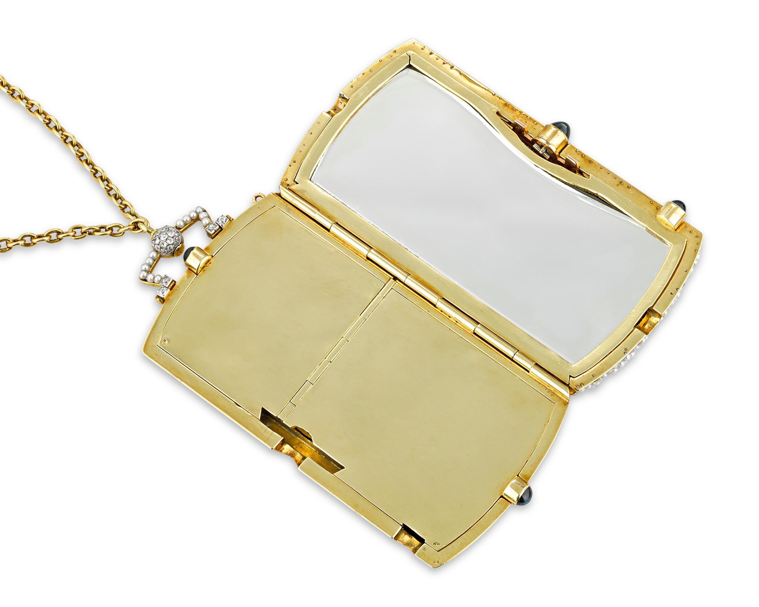 Pearl, Diamond and Sapphire Art Deco Compact at 1stDibs