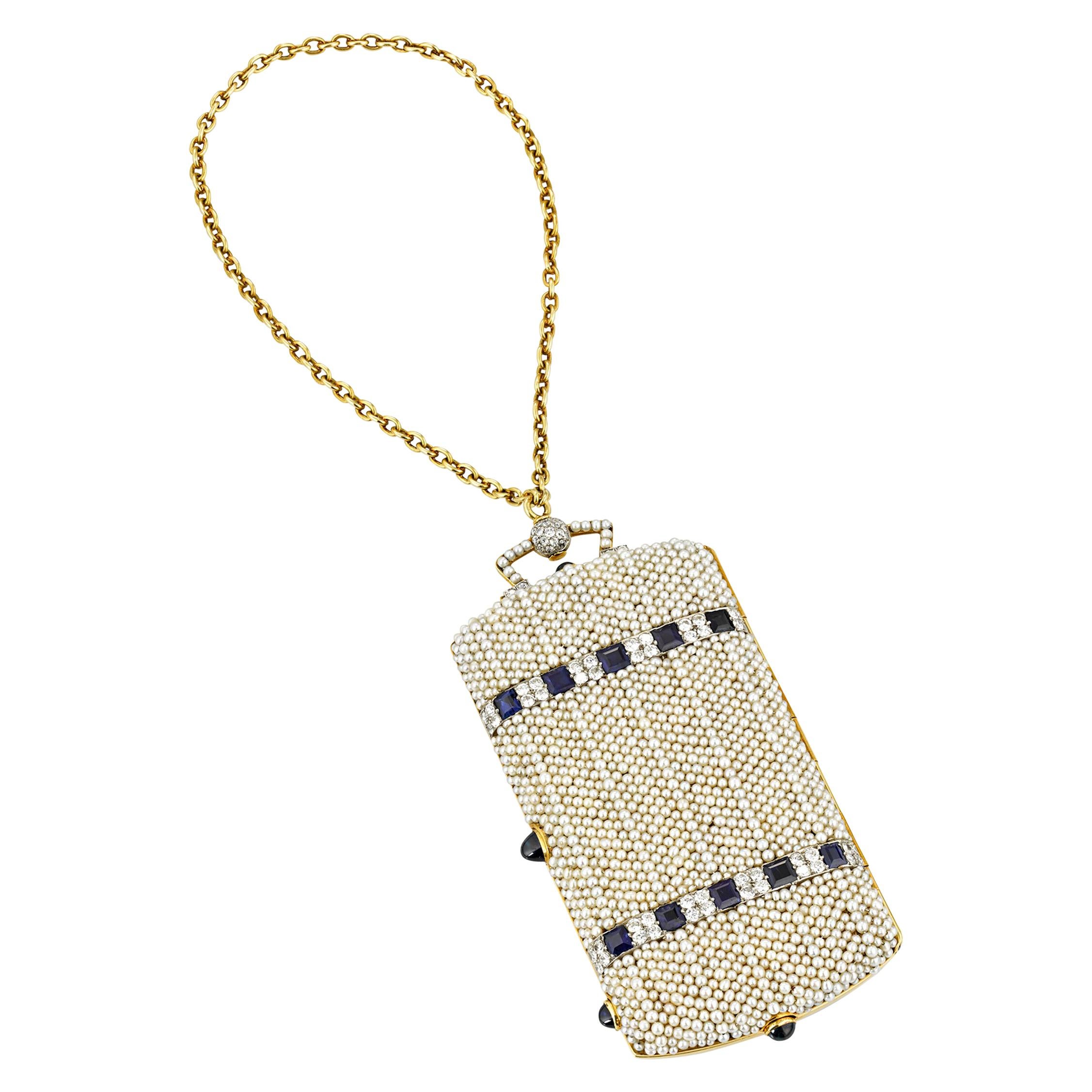 Pearl, Diamond and Sapphire Art Deco Compact at 1stDibs
