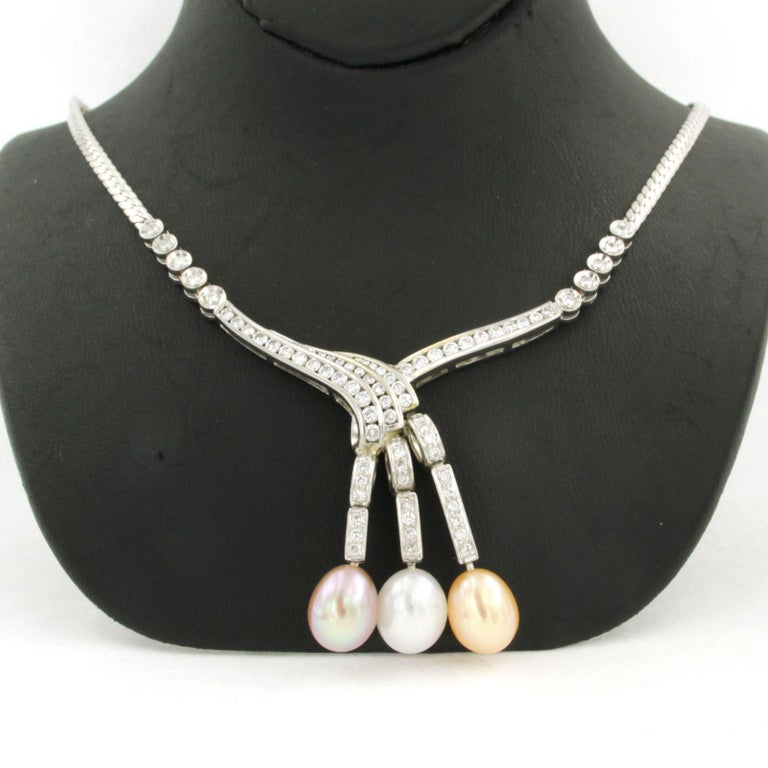 Pearl Diamond Lavaliere Necklace For Sale at 1stDibs