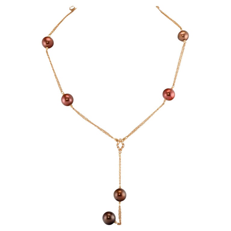 Pearl Diamond Necklace Tahitian Pearls in Motion 18K Pink Rose Gold For ...