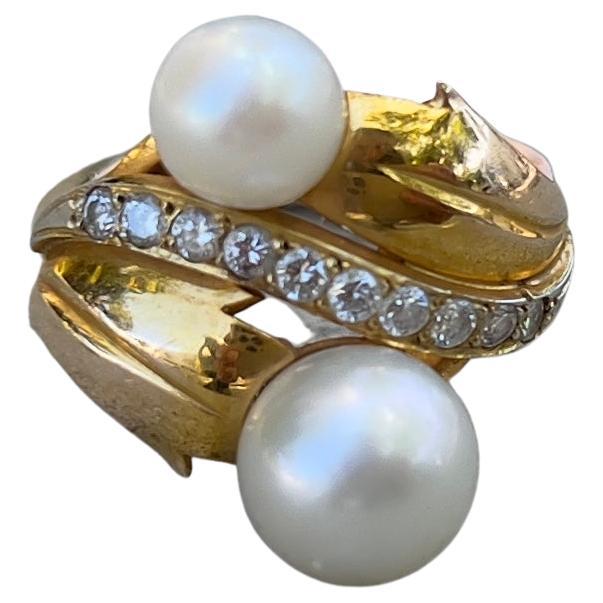 Circa 1940s Mikimoto Pearl and Diamond Ring in 14K White Gold For Sale ...
