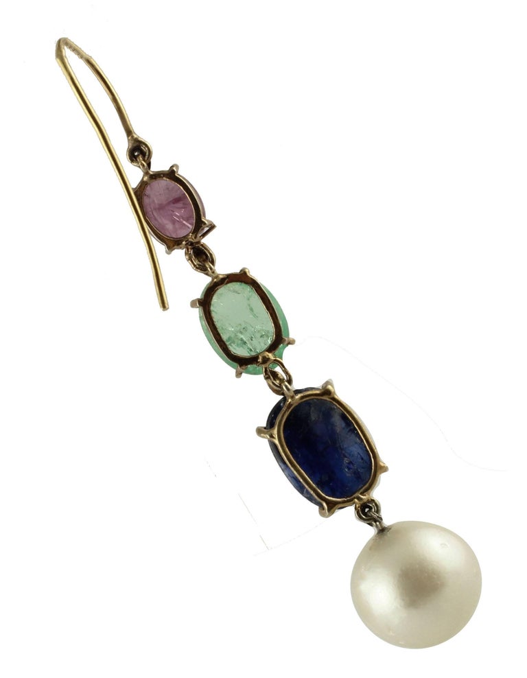 Pearl Diamond Ruby Sapphire Emeralds Rose Gold and Silver Earrings For ...
