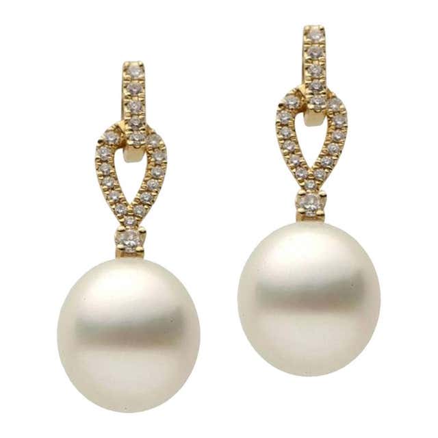 Fabulous Pearl Diamond Gold Dangle Drop Earrings For Sale At 1stdibs